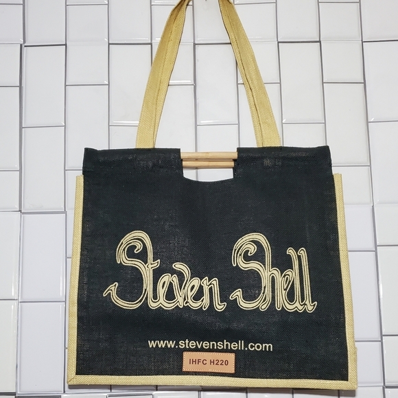 steven shell | Bags | New Steven Shell Large Canvas Tote With Wood Carr | Poshmark